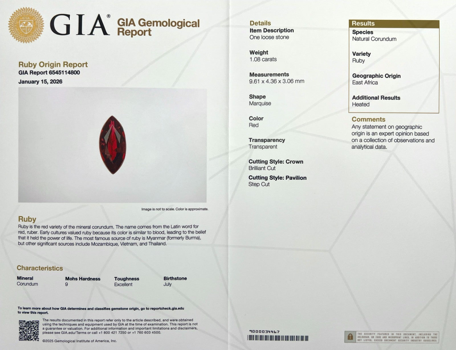 1.08ct GIA CERTIFIED Natural Ruby Deep Red Marquise Cut Loose Gemstone ...
