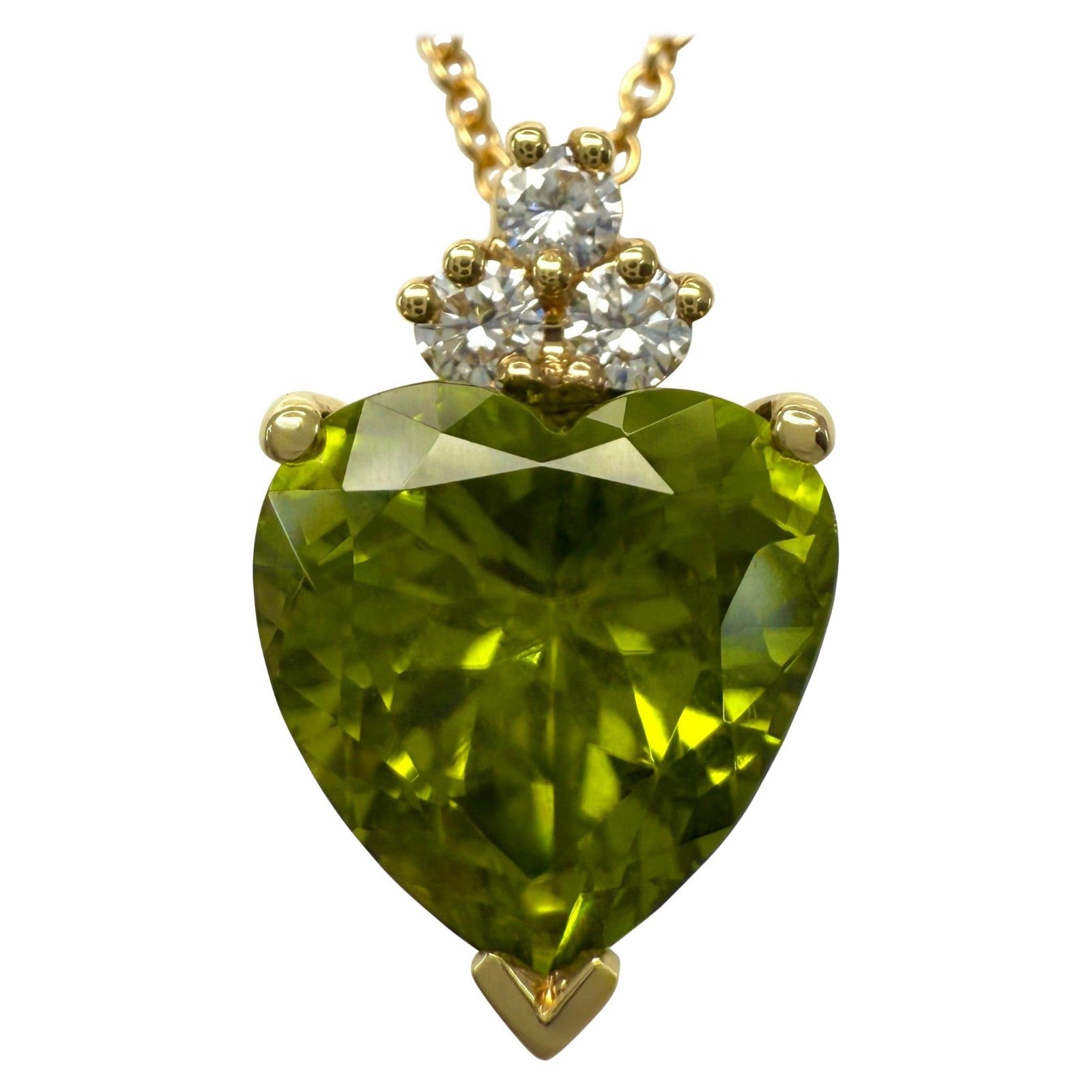 Tiffany & Co Heart Cut Green Peridot & Diamond 18k Yellow Gold Pendant ...