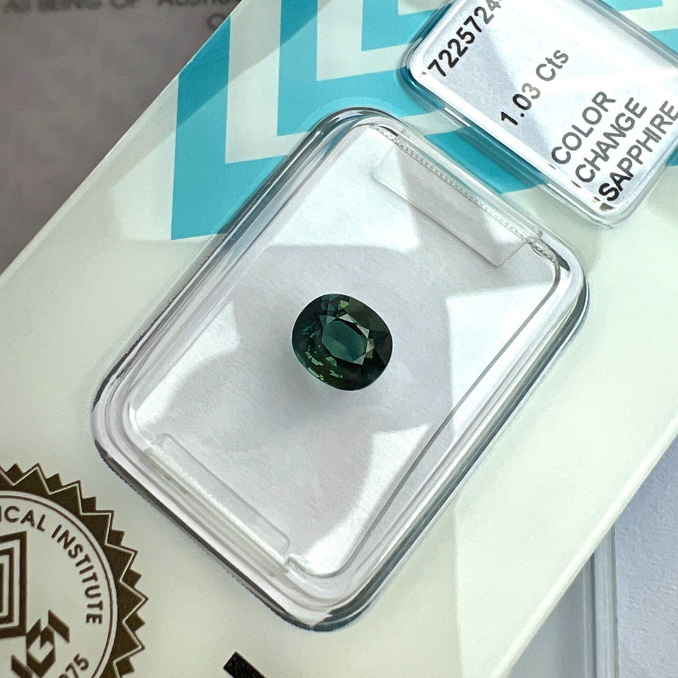 Rare IGI CERTIFIED 1.03ct Colour Change AUSTRALIA Sapphire UNHEATED Ov ...