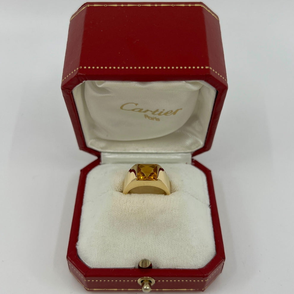 Cartier Rare Vintage Orange Citrine 18k Yellow Gold Tank Band Solo Rin ...