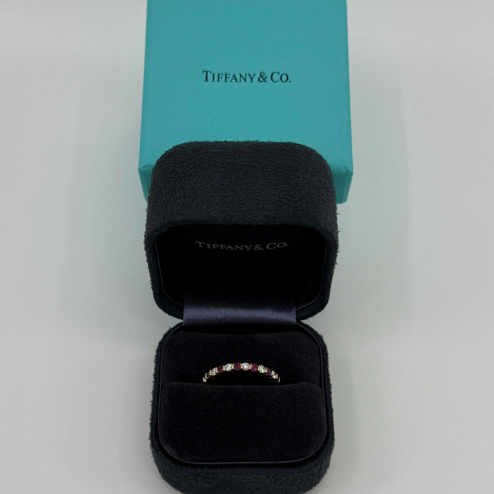 Vintage Tiffany & Co. Round Cut Ruby Diamond 18k Yellow Gold Half Eter ...