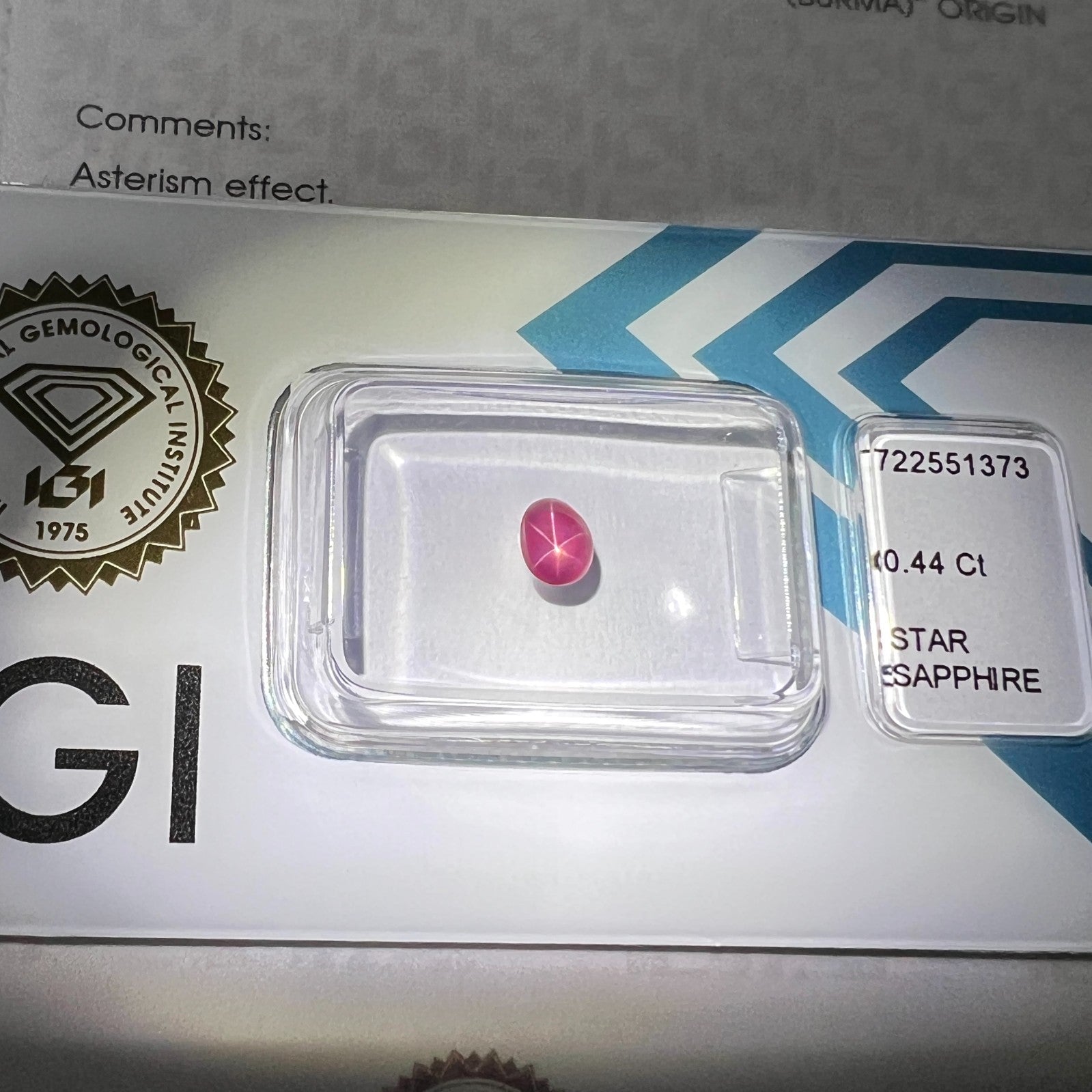 IGI CERTIFIED STAR Sapphire BURMA UNTREATED Purple Pink 0.44ct Oval Ca ...