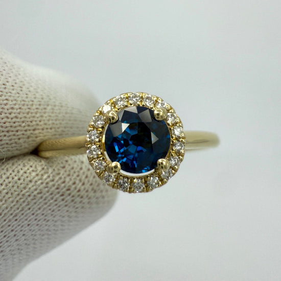 Fine Natural Round Cut Royal Blue Sapphire And Diamond 18k Yellow Gold ...