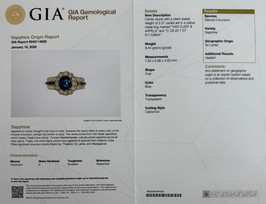 Rare Vintage Van Cleef & Arpels Blue Sapphire & Diamond GIA Certified ...