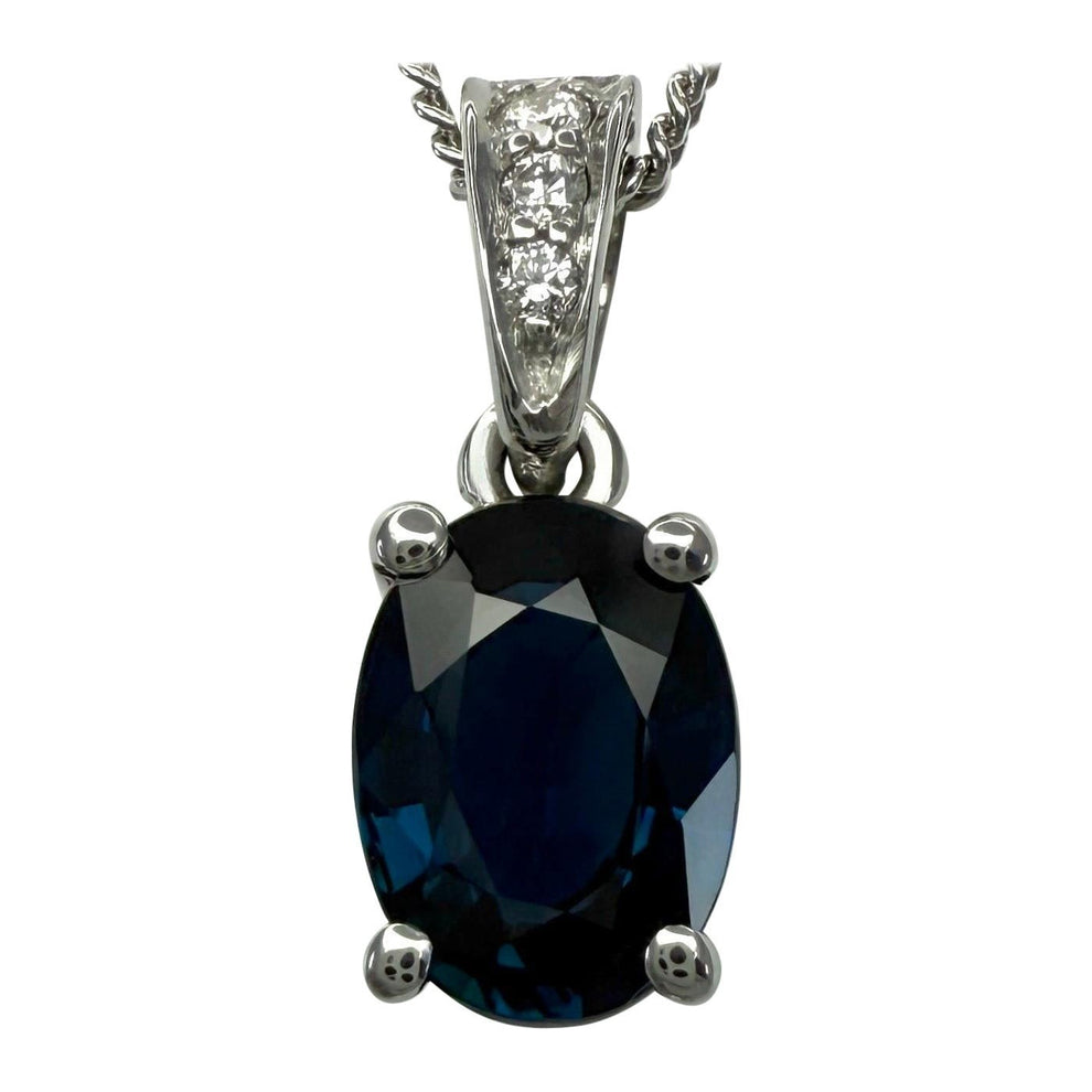 1.03ct Deep Blue Oval Cut Sapphire & Diamond Platinum Solitaire Pendan ...