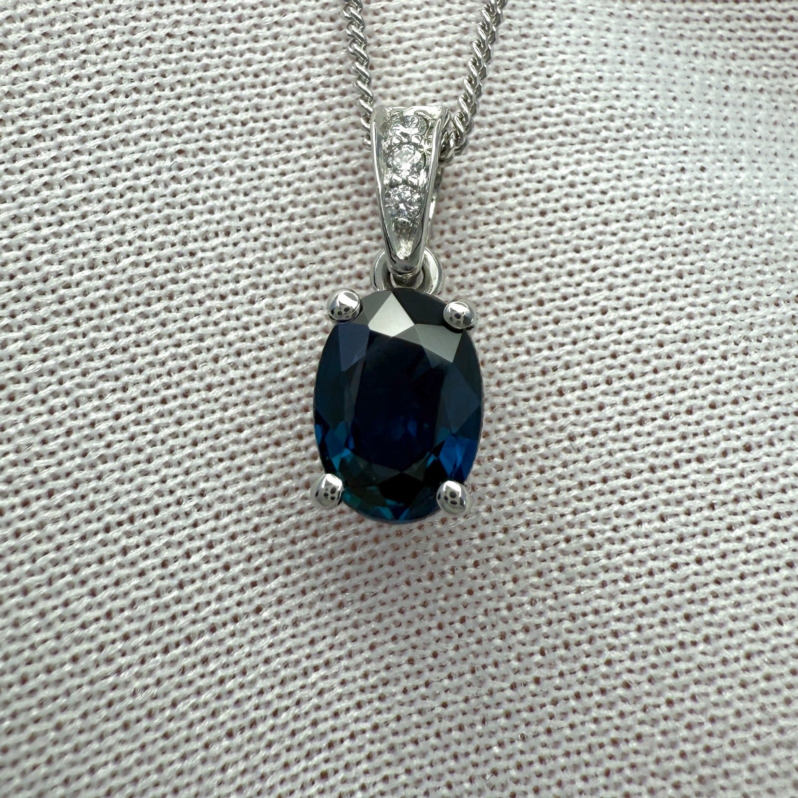 1.03ct Deep Blue Oval Cut Sapphire & Diamond Platinum Solitaire Pendan ...