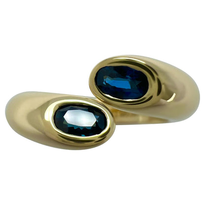 Cartier Deep Blue Sapphire Oval Cut Ellipse 18k Gold Bypass Split Ring ...