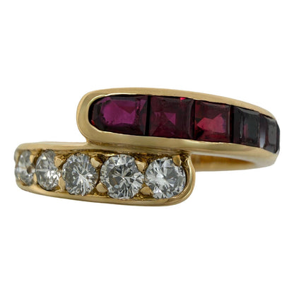 Rare Vintage Van Cleef & Arpels Ruby Diamond 18k Yellow Gold Bypass Ba ...