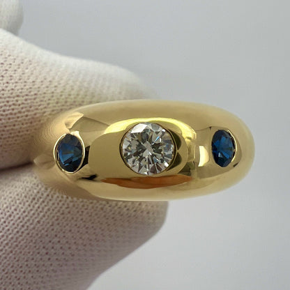 Cartier Diamond And Blue Sapphire 18k Yellow Gold Three Stone Dome Dap ...