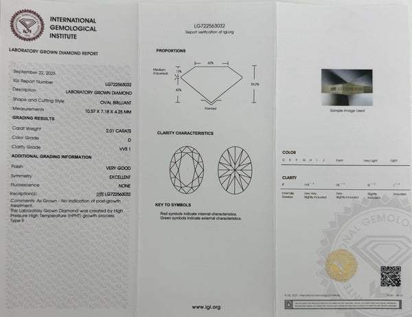2.01ct IGI Certified Lab Grown Oval Cut Diamond D VVS1 Platinum Solita ...