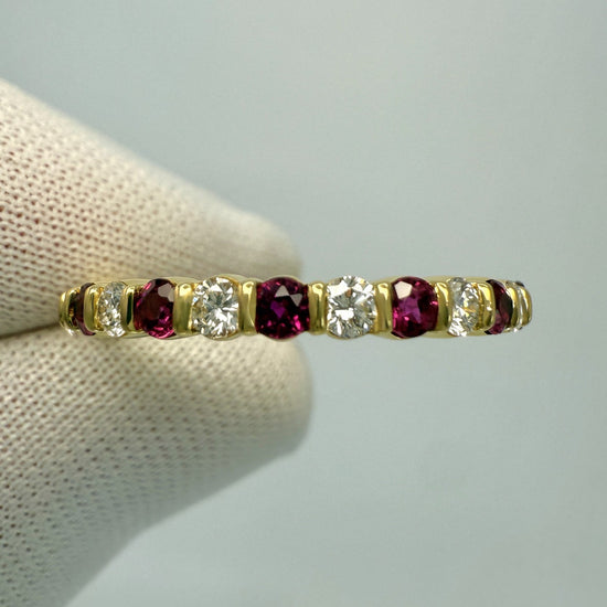 Vintage Tiffany & Co. Round Cut Ruby Diamond 18k Yellow Gold Half Eter ...