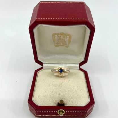 Vintage Cartier Blue Sapphire Round 18k Tricolour Multi Tone Gold Soli ...