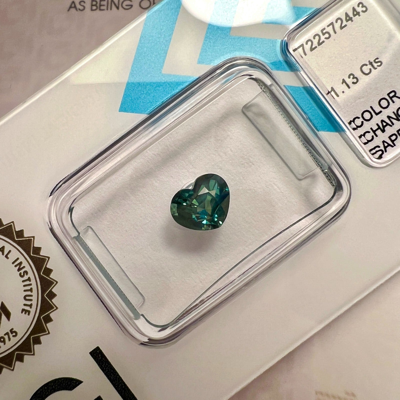 IGI CERTIFIED 1.13ct Colour Change AUSTRALIA Sapphire Green Blue UNTRE ...