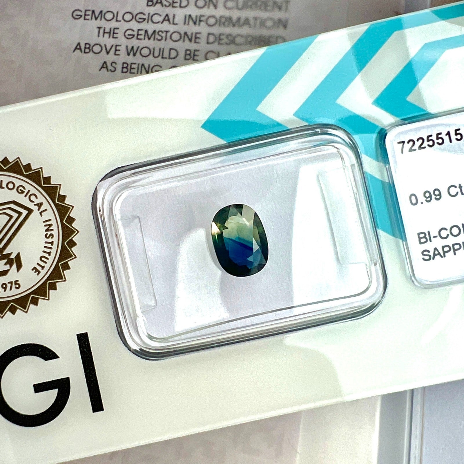 IGI CERTIFIED 0.99ct AUSTRALIA Bi Colour Blue Greenish Yellow Sapphire ...