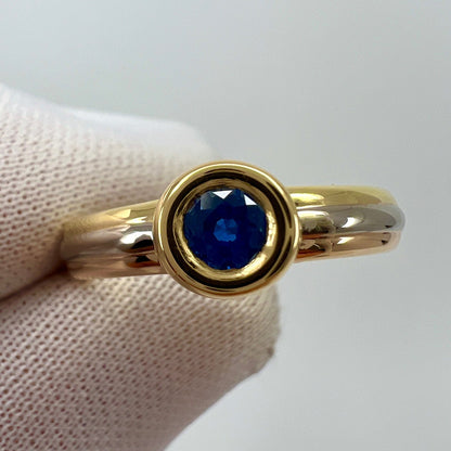 Vintage Cartier Blue Sapphire Round 18k Tricolour Multi Tone Gold Soli ...